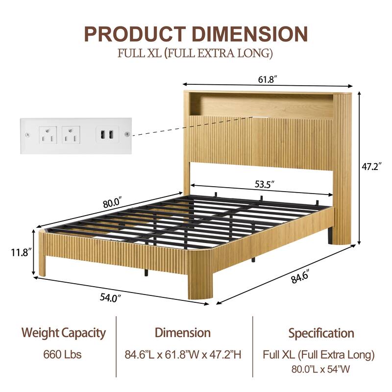 Full Extra Long(Full XL) Size Bed Frame With Storage Headboard, Built ...