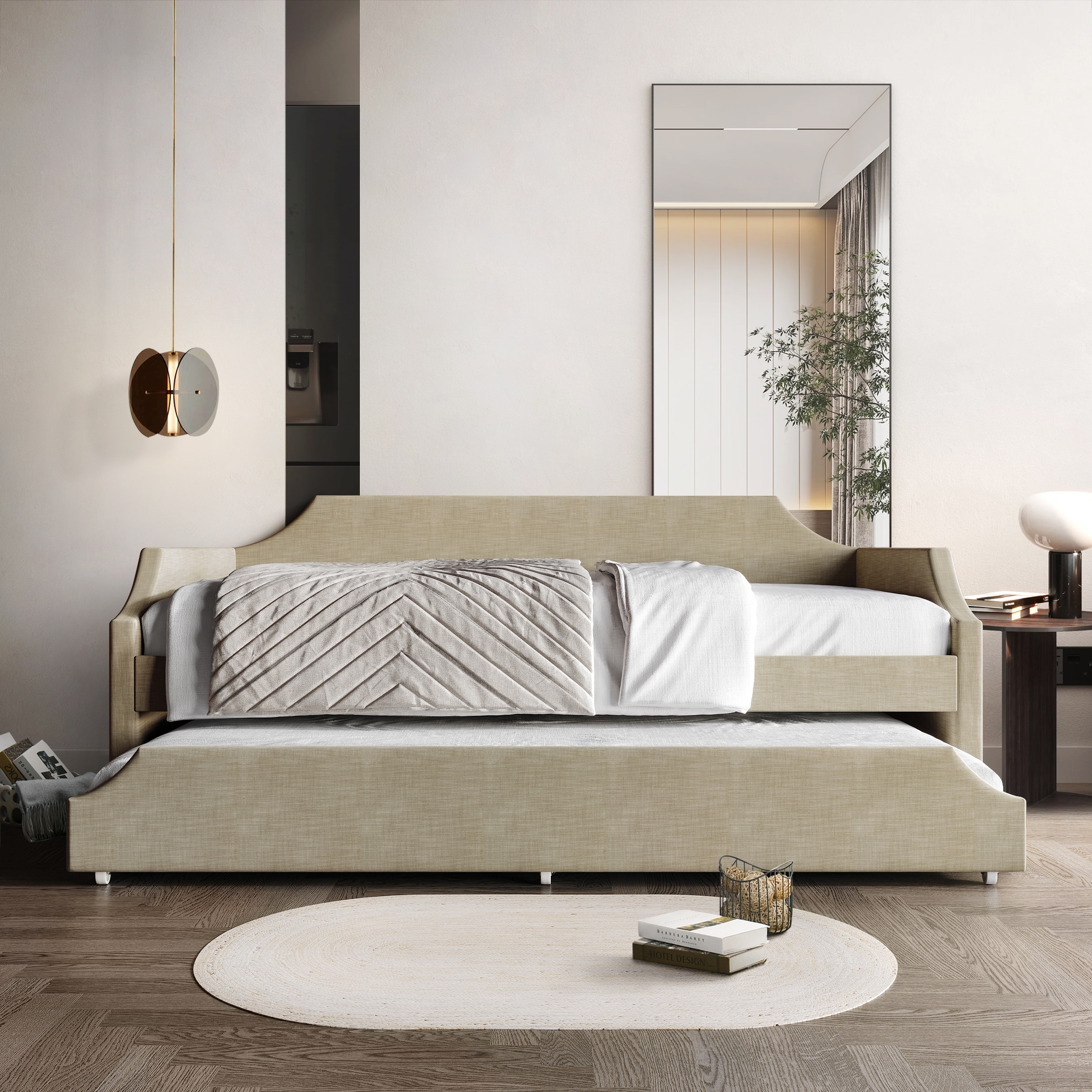 CraftPorch Elegance Linen Upholstered Twin Size Daybed with Trundle ...