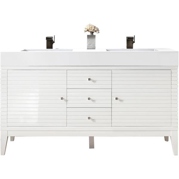 James Martin Vanities Linear 59" Double Basin Hardwood Vanity Set with ...
