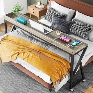 Rolling Overbed Table with Tilt Board, 2 AC Outlets and 2 USB Ports ...