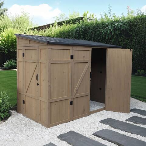 VEIKOUS 8 x 4 FT Wooden Storage Shed with Lean-to Roof, Outdoor Garden ...