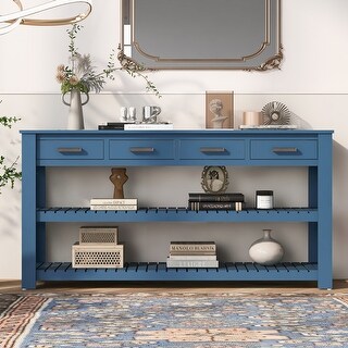 Navy Blue Stylish Console Table with 4 Drawers and 2 Shelves - Bed Bath ...