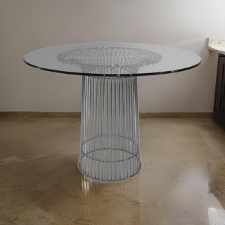 Pima 40 Inch Dining Table, Round Tempered Glass Top, Open Padestal Base ...