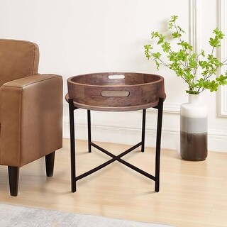 Lope 25 Inch Round Side End Table, Barrel Top with Raised Tray Edge ...