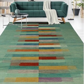 Hand-Woven Winchester Kilim Jaan Turquoise/Red Rug - 5'10" x 7'10 ...