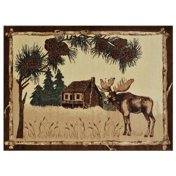 HR Cabin Nature and Animals Area Rug Moose and Cabin Rug - Bed Bath ...