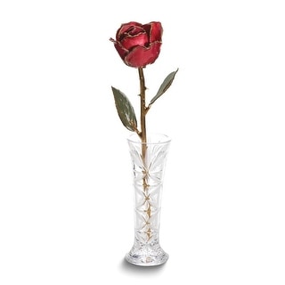 Curata Lacquer Dipped 24k Gold Trimmed Red Real Rose and Small Bud Vase ...