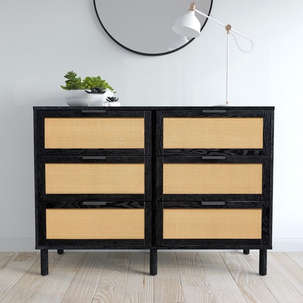 Orre 6 Drawer Dresser Black Frame With Brown Rattan - Bed Bath & Beyond ...