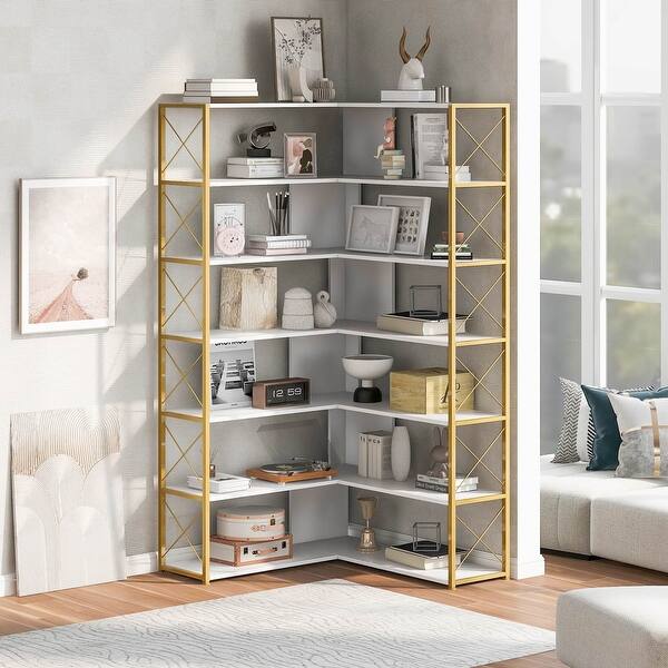 7-Tier L-Shaped Corner Bookcase with Metal Frame - Bed Bath & Beyond ...