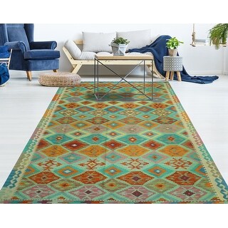 Sangat Flatweave Minoo Turquoise/Orange Rug - 6'3" x 9'7" - Bed Bath ...