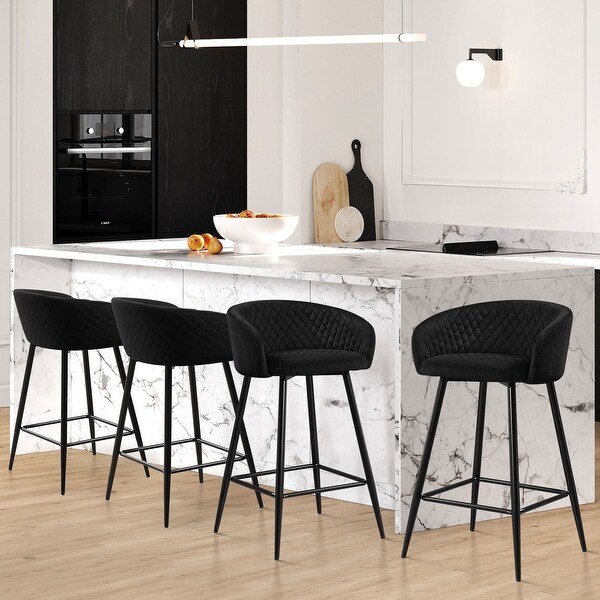 Velvet Upholstered Counter Height Bar Stools with Arms Metal Legs 34.6 H x 20.5 W x 20.7 D On Sale Bed Bath Beyond 39466375