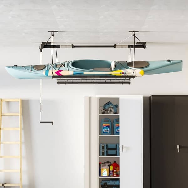 FLEXIMOUNTS Heavy Duty Manual Lift Adjustable Ceiling Storage Rack ...