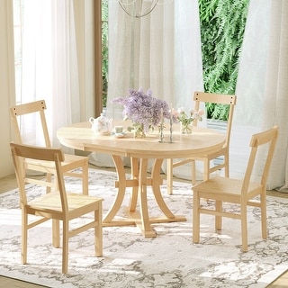 Farmhouse Round Dining Table Set with Extendable Tabletop and Exquisite ...