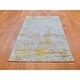 Shahbanu Rugs Gold Hi-Lo Pile Abstract Design Wool And Silk Runner Hand ...