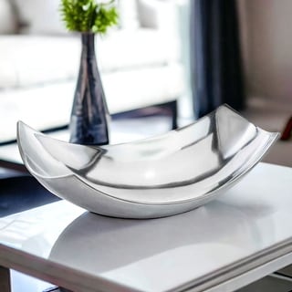 HomeRoots 5" Silver Buffed Aluminum Decorative Bowl - 13' X '4.5' X '7. ...