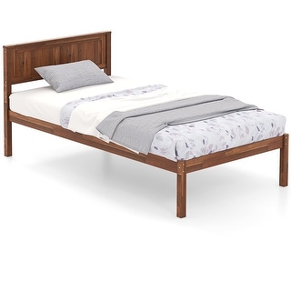 Twin Size Wood Platform Bed Frame with Headboard, Solid Wood Bed Frame ...