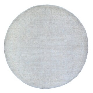 Shahbanu Rugs Gainsboro Gray Shiny Wool Hand Knotted Fine Peshawar with ...