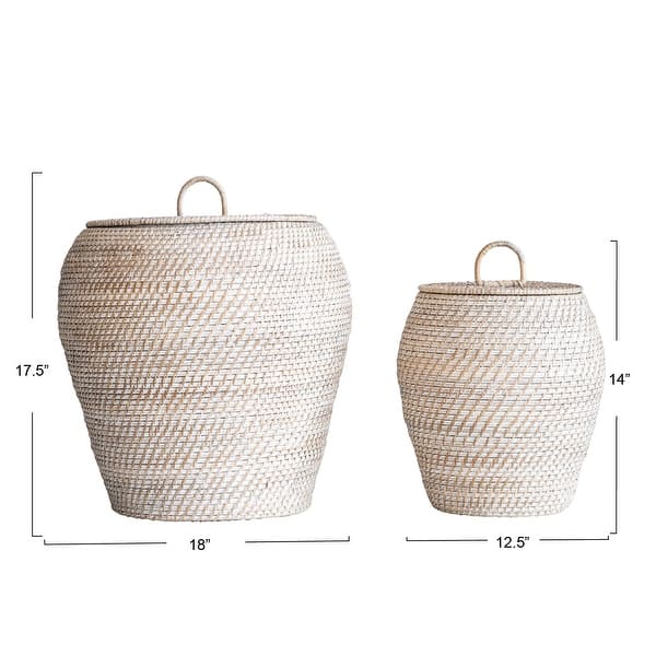 Hand-Woven Rattan Wicker Storage Baskets with Lids, Set of 2 - Bed Bath ...