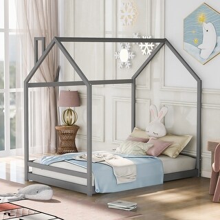 Full House Bed,House Bed Wood Bed,Teens,House-Shaped Roof Bed, Grey ...