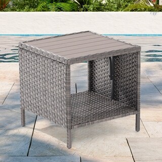 AOOLIMICS Outdoor PE Wicker Square Poly Lumber Side Table - Bed Bath ...