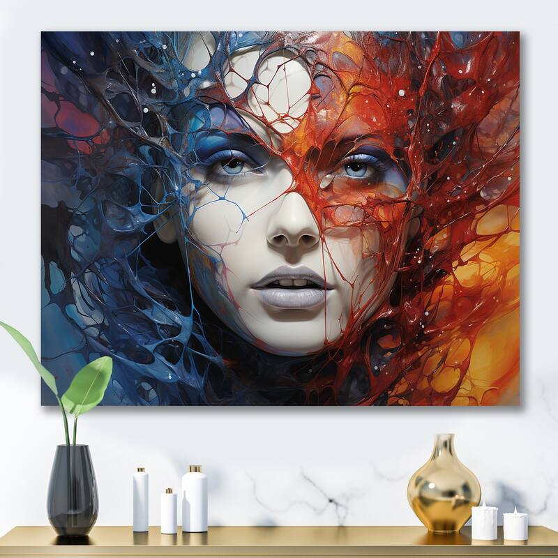 Designart "Surrealism Blue And Read Woman Impression" Surrealism Wall ...