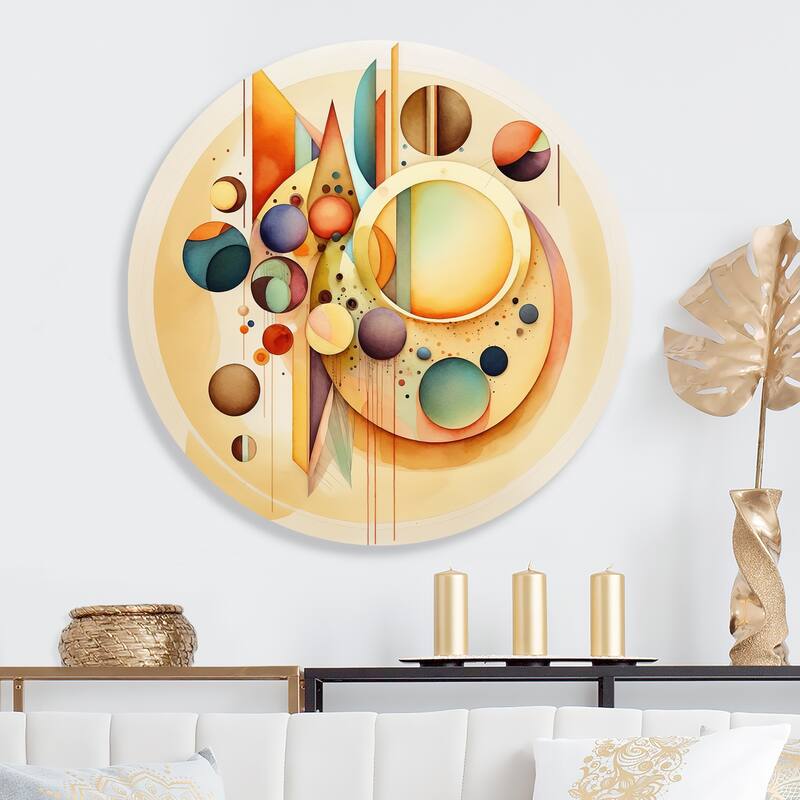 Designart 'Warm Minimalist Circular Abstract I' Modern Metal Round Wall ...