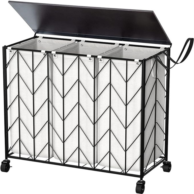 Laundry Basket with Wheels 142L Laundry Hamper 3 Section with Lid 28.35 L x 13 W x 26.4 H On Sale Bed Bath Beyond 40401745