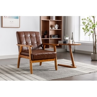 Brown PU Single Reading Chair Studio Leisure Chair Tufted Accent Chairs ...