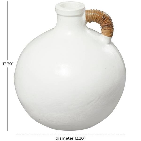 White Ceramic Jug Inspired Vase with Rattan Wrapped Handle - Bed Bath ...