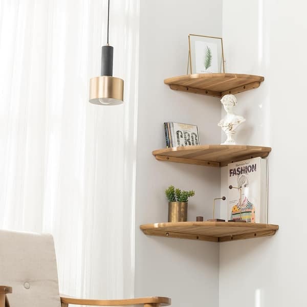floating corner shelf with light