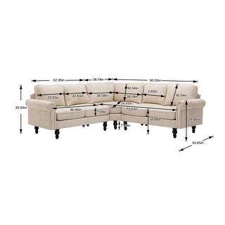 L-Shape Beige Sectional Sofa Set Chenille Corner Couch w/ Cushion - Bed ...