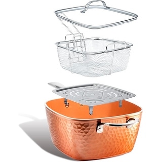 Gotham Steel Hammered Copper Nonstick 9.5" Deep Square Pan with Lid ...