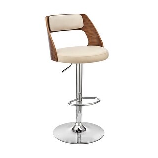 Cream Upholstered Chrome Base Adjustable Swivel Bar Stool - 44" x 19" x ...