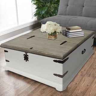 Trunk Shape Cocktail Table with Double Lid Opening, White and Brown ...