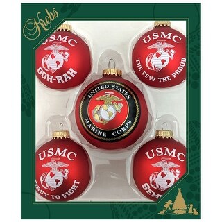 5ct Red & Black Assorted U.S. Marine Corps Glass Ball Ornament 3" - Bed ...