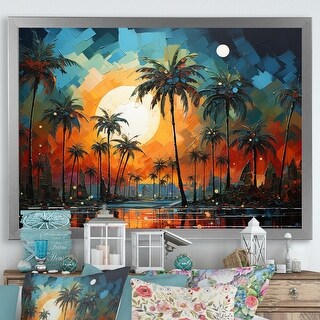Designart "Colorful Palm Trees Collage II" Palm Trees Framed Canvas ...
