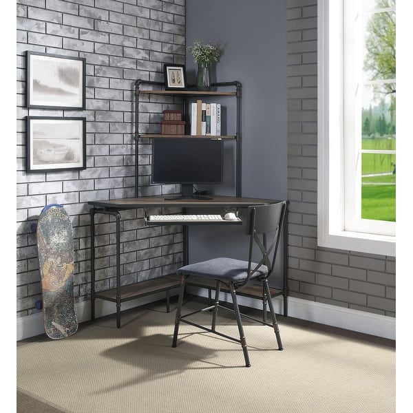 Industrial Style Deliz Metal Desk, Corner Desks MDF Panel and Sand gray ...