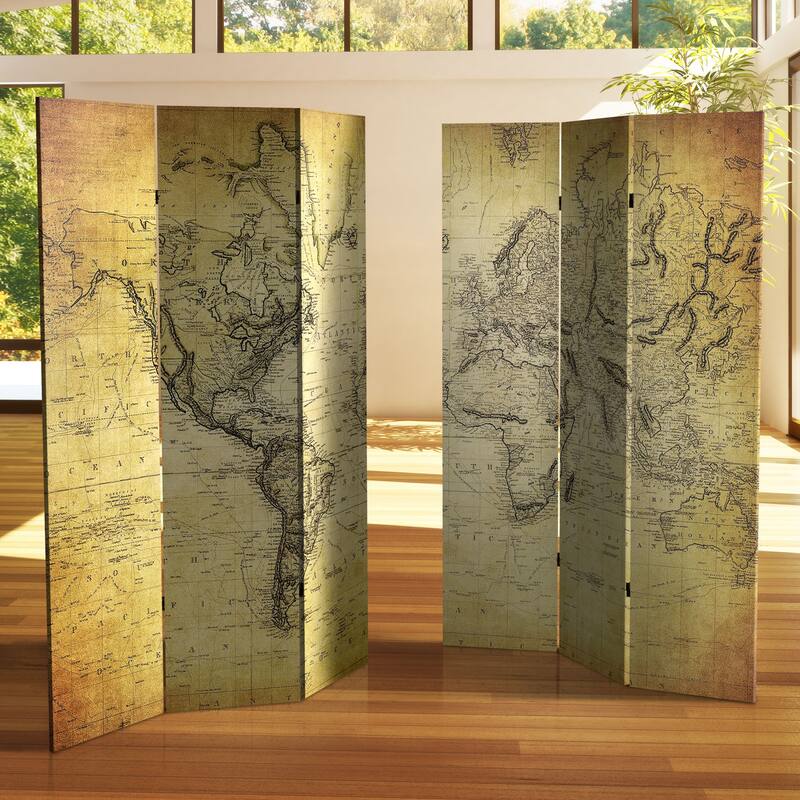 Handmade 6' Double Sided Vintage World Map Canvas Room Divider ...