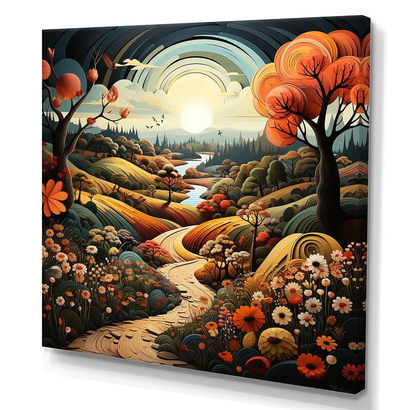 Designart "Colorful Rural Fantasy Landscape I" Romantic Landscape Green ...