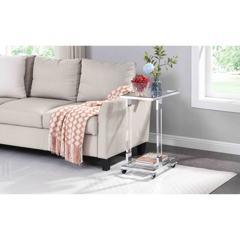 End Table, Glass Top C Shape Square Table with Metal Base for Living ...