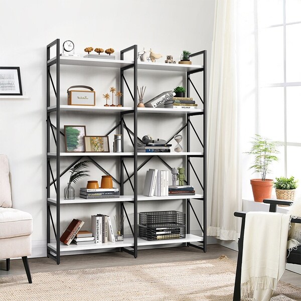 Narrow Ladder Shelf Small Grid Wall Panels 5-Tier Ladder Bookshelf ...