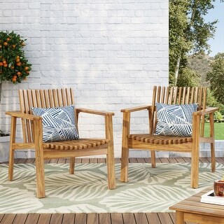 Roomfitters Outdoor Acacia Wood Slatted Club Chairs, Teak Finish, Set ...