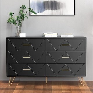 Black Dresser,6 Drawer Dresser with Metal Handles,Modern Black Dresser ...