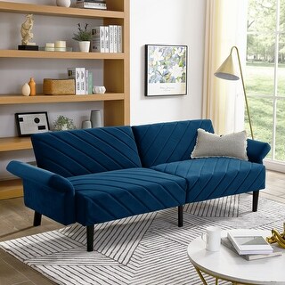 Velvet Convertible Futon Sofa Bed Tufted Couch with Adjustable Armrests ...