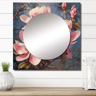 Designart "Pink White Magnolias Elegance Landscape" Modern Wall Mirror ...