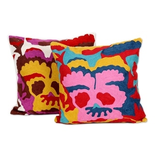 Novica Handmade Funny Face Chain-Stitched Cotton Cushion Covers - Bed ...
