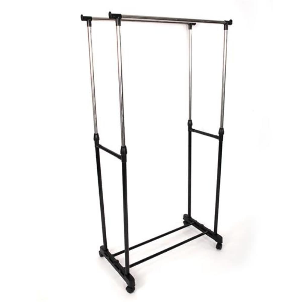 Dual-bar Vertical & Horizontal Stretching Stand Clothes Rack with Shoe ...