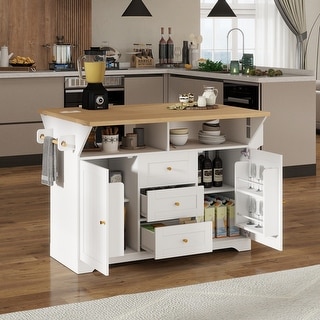 Standing Kitchen Island Cart with Drop Leaf, US Standard Outlet and 5 ...
