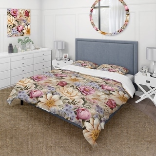 Designart "Spring Bouquet Botanical Pattern" cottage bedding set with ...