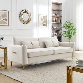 Modern Upholstered Sofa with Tufted Back, Velvet Couch with 2 Pillows ...